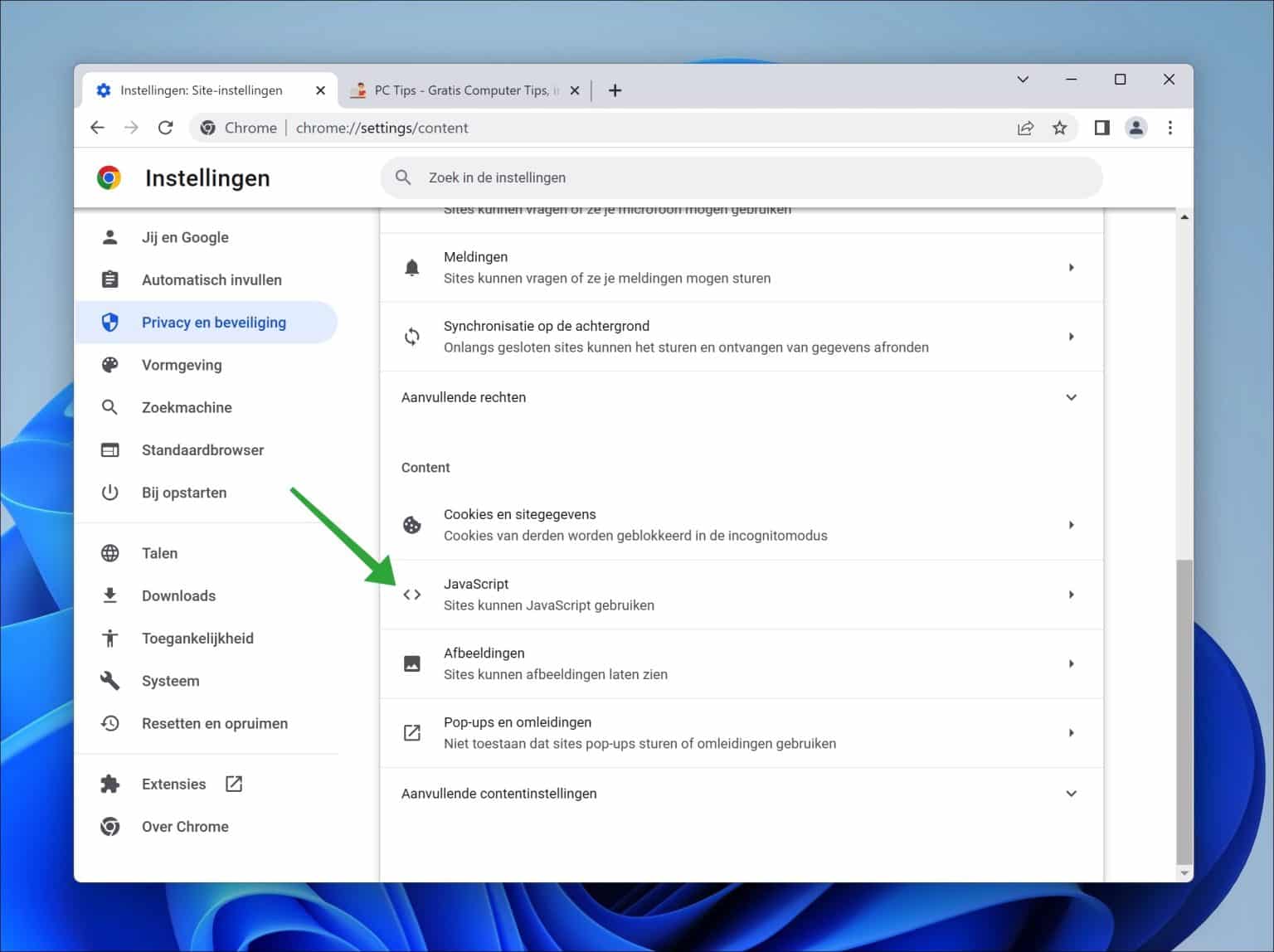 JavaScript in- of uitschakelen in de Google Chrome browser