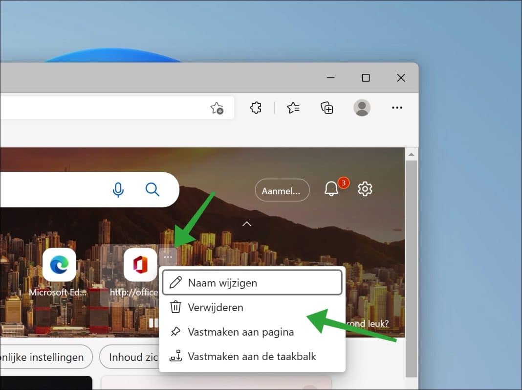 Nieuw tab pagina in de Microsoft browser aanpassen
