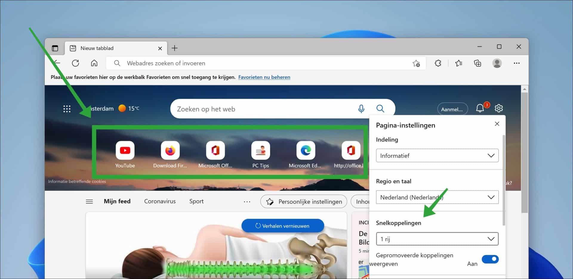 Nieuw tab pagina in de Microsoft browser aanpassen