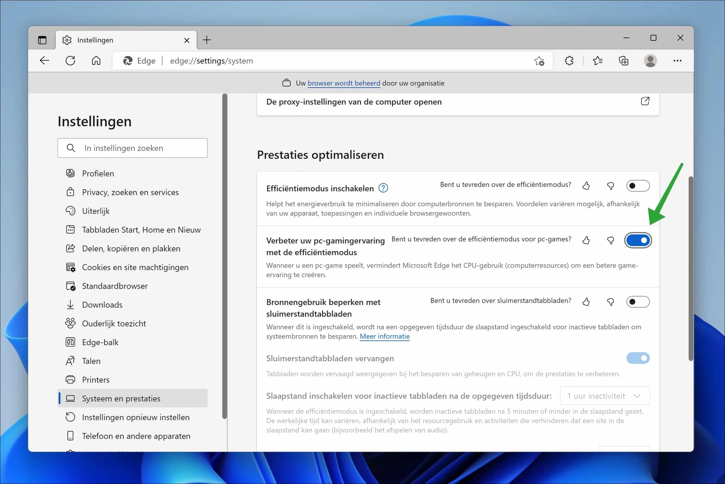 Efficiëntiemodus inschakelen in de Microsoft Edge browser