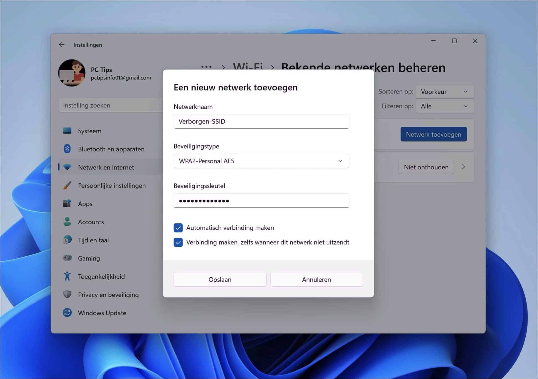 Verbinden met verborgen wifi netwerk in Windows 11