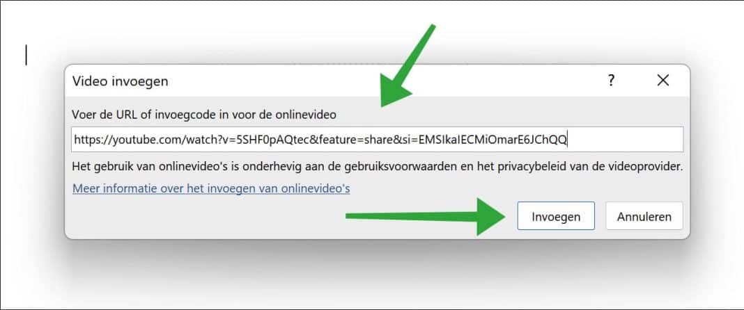 YouTube video invoegen in een Microsoft Word-document