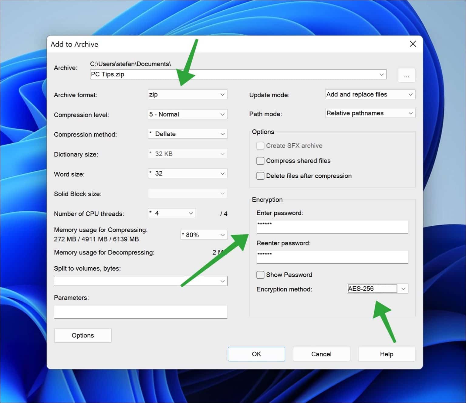 Wachtwoord toevoegen aan ZIP bestand in Windows 11 of 10