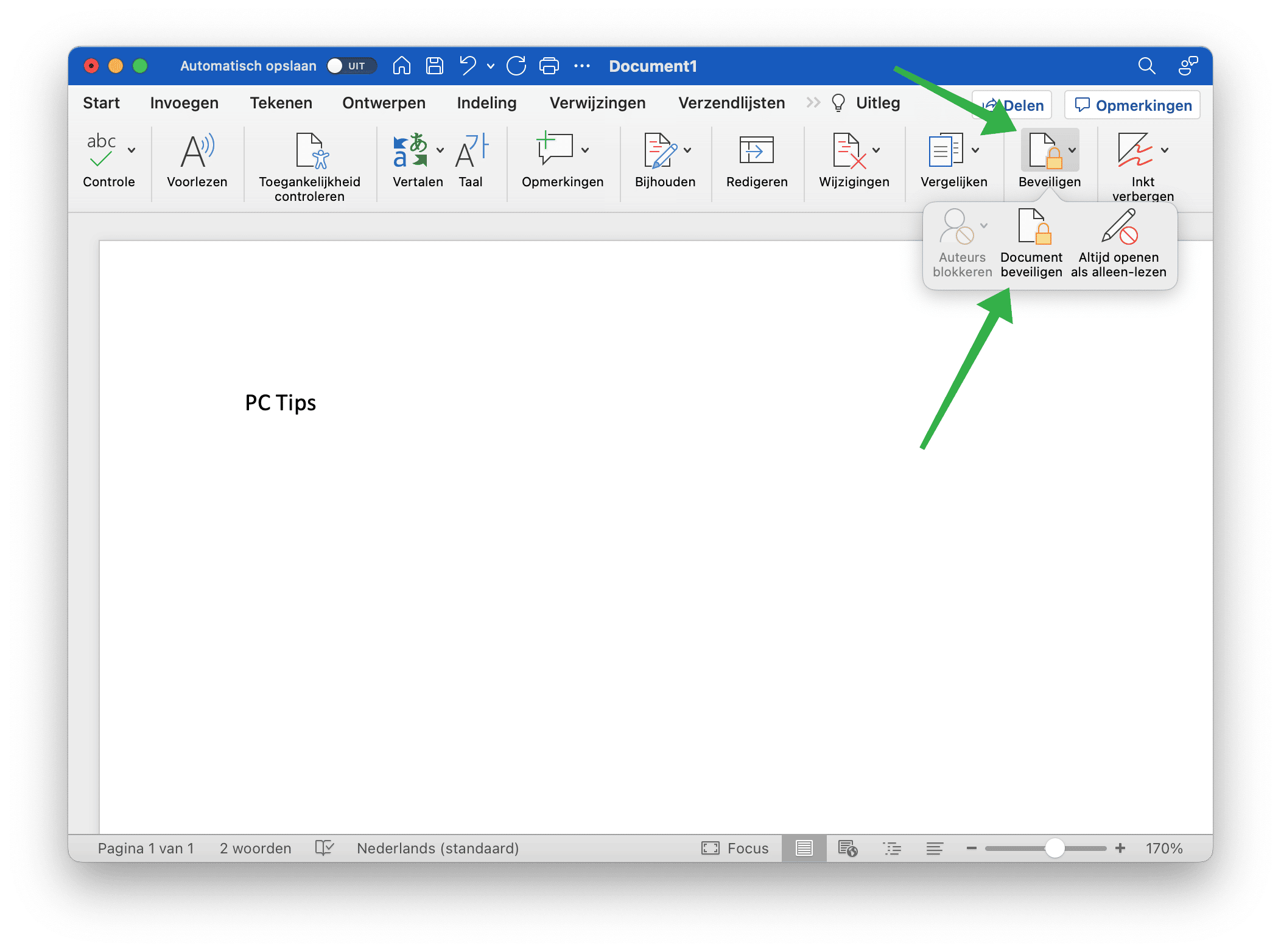 Wachtwoord toevoegen aan Word-document via Windows of Mac