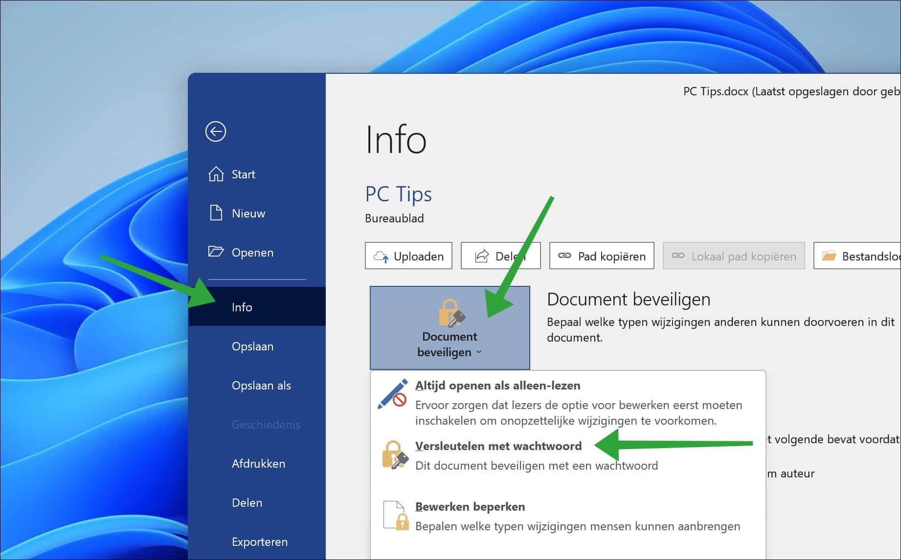 Wachtwoord toevoegen aan Word-document via Windows of Mac