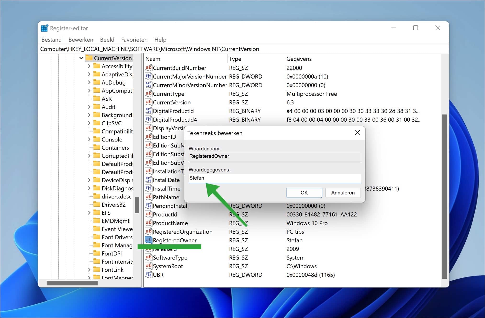 Naam van eigenaar of organisatie wijzigen in Windows 11/10