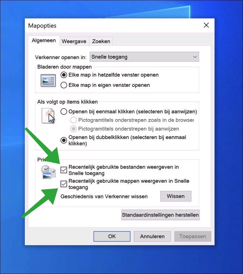 Geschiedenis van Windows verkenner wissen in Windows 10