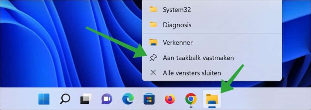 Windows verkenner vastmaken aan de taakbalk in Windows 11/10