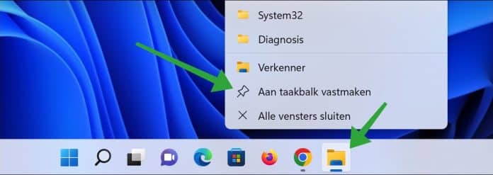 Windows verkenner vastmaken aan de taakbalk in Windows 11/10