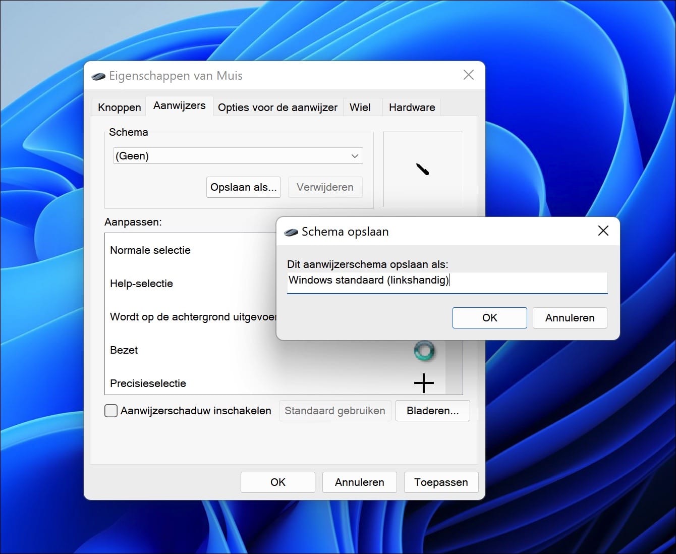 Linkshandige muis aanwijzer instellen in Windows 11/10
