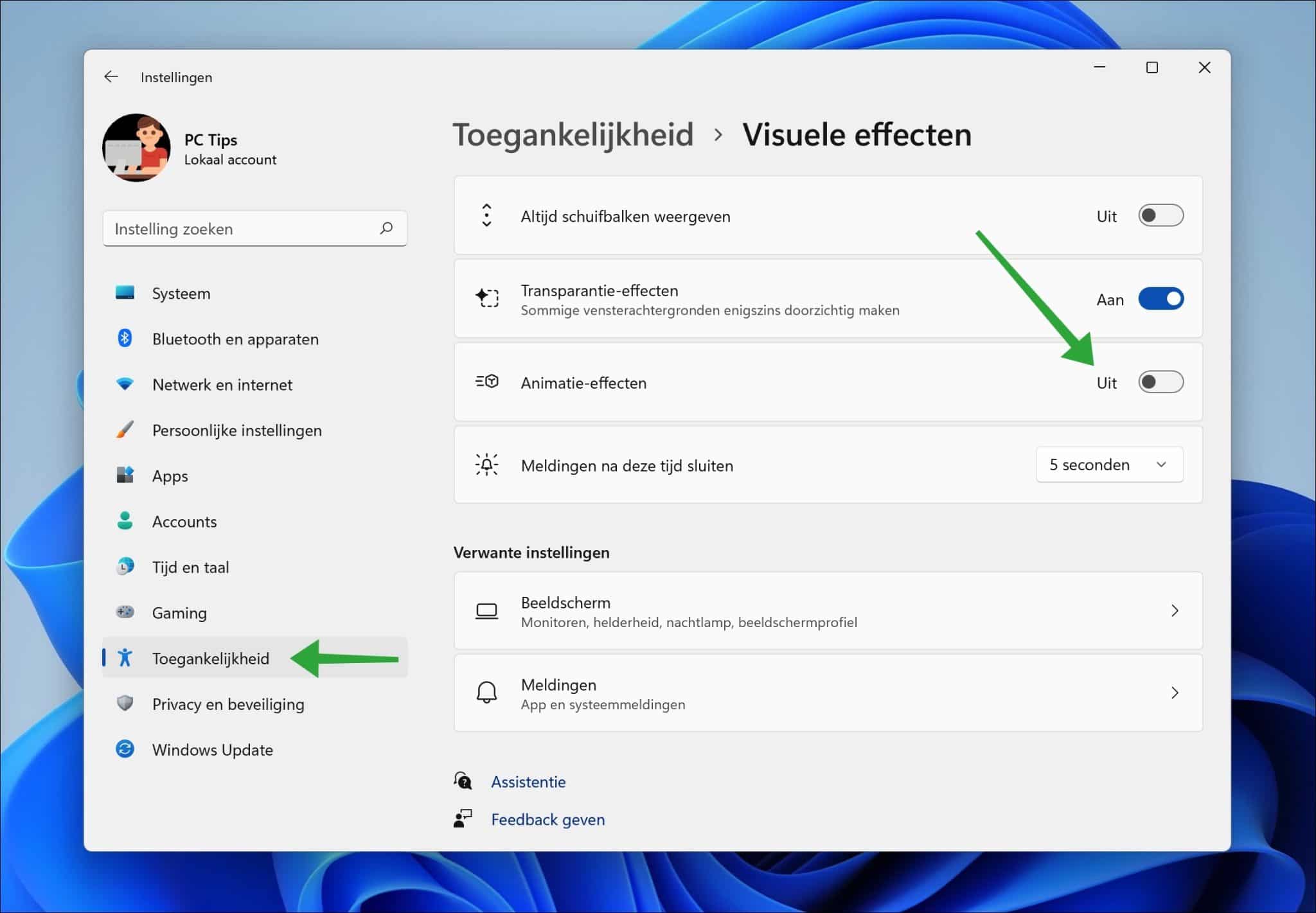 Animatie effecten uitschakelen of inschakelen in Windows 11