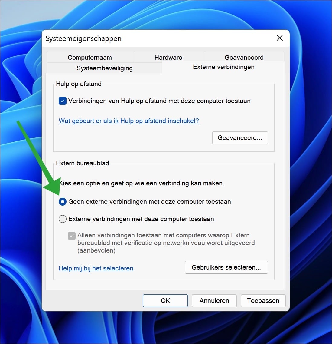 Extern bureaublad uitschakelen in Windows 11 of 10