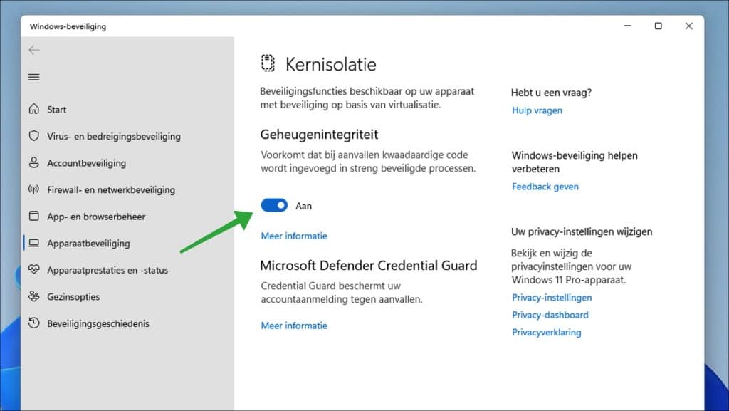 Geheugenintegriteit inschakelen in Windows 11