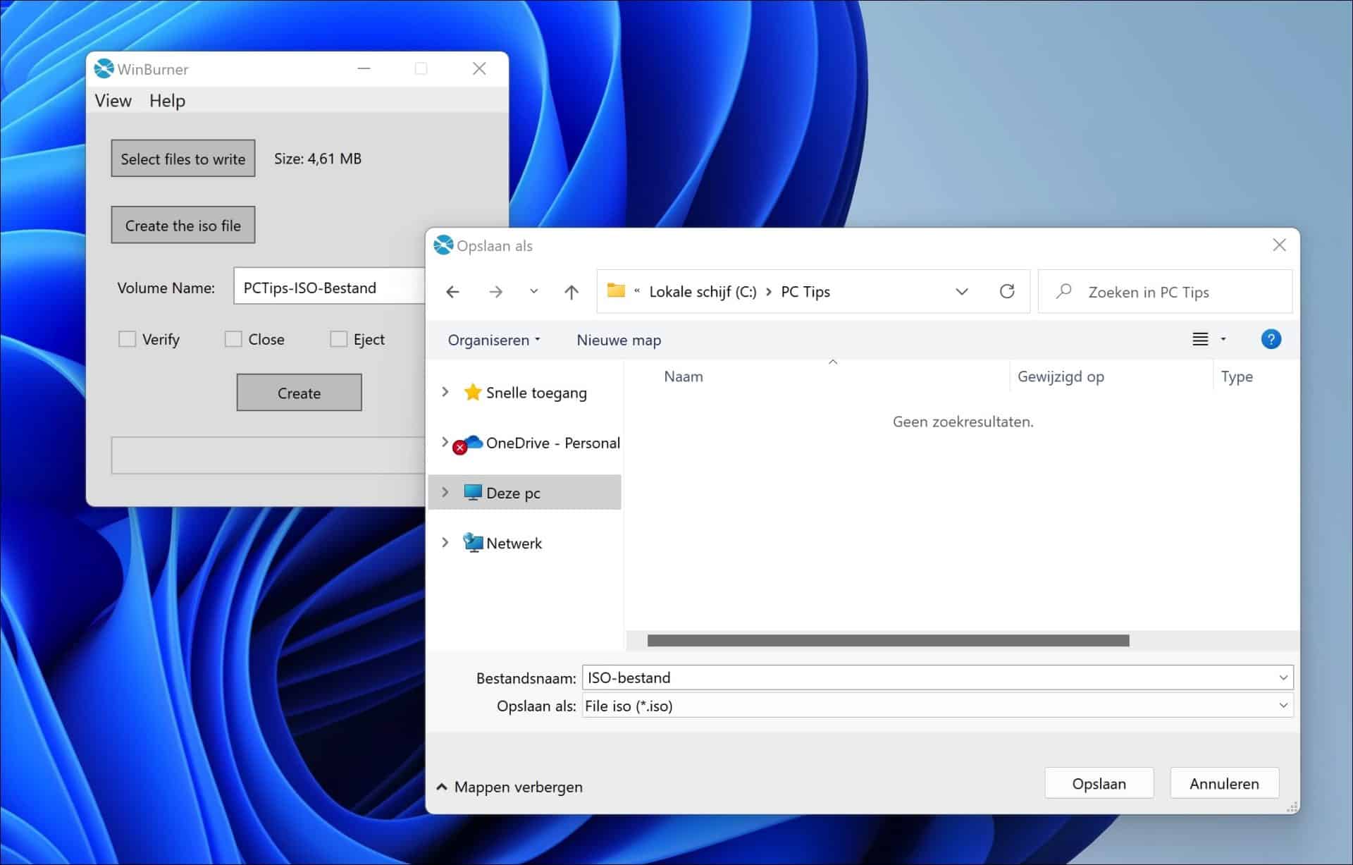 ISO bestand maken in Windows 11 of 10 met WinBurner