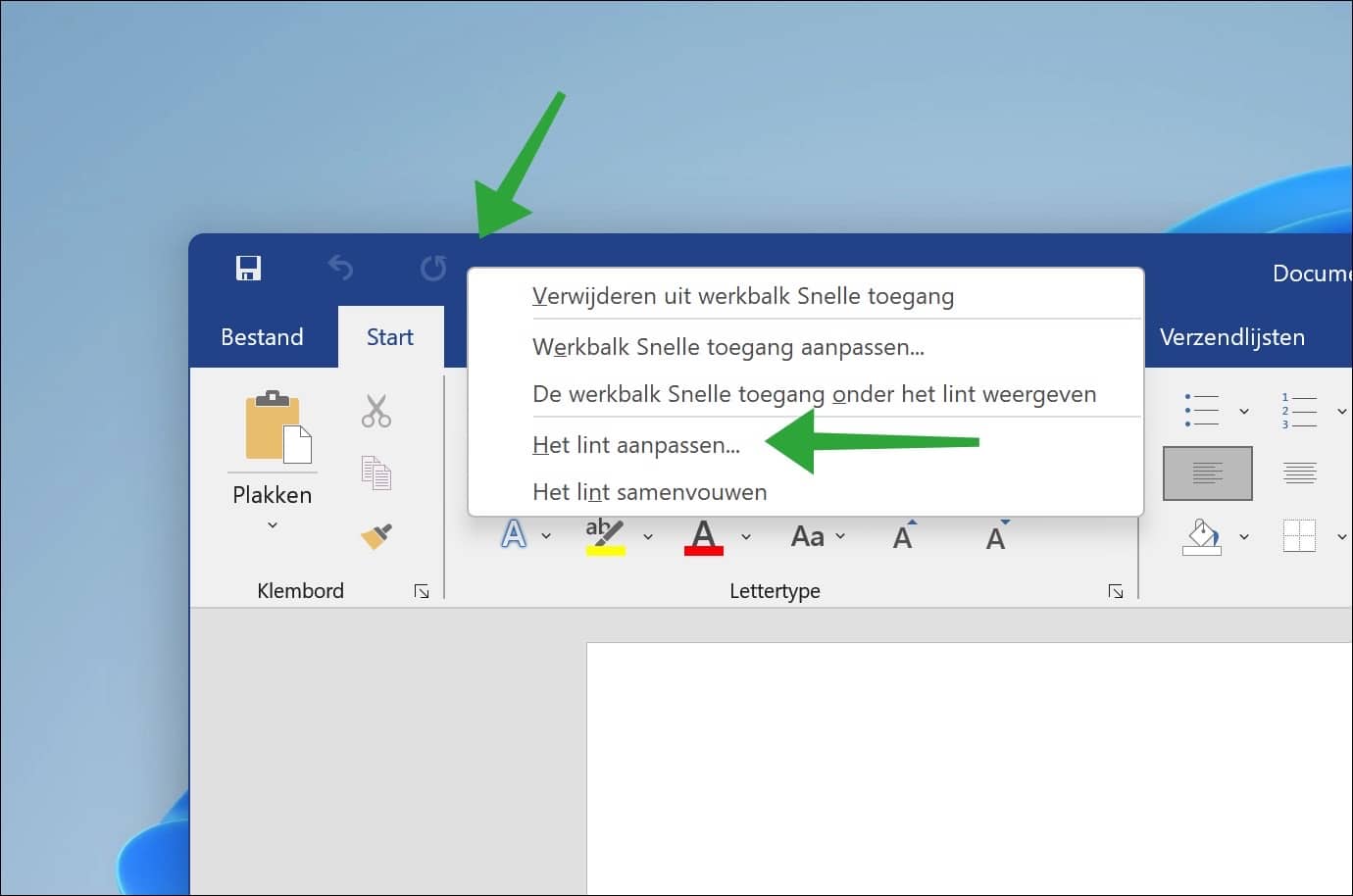 Het lint opnieuw instellen (reset) in Microsoft Office