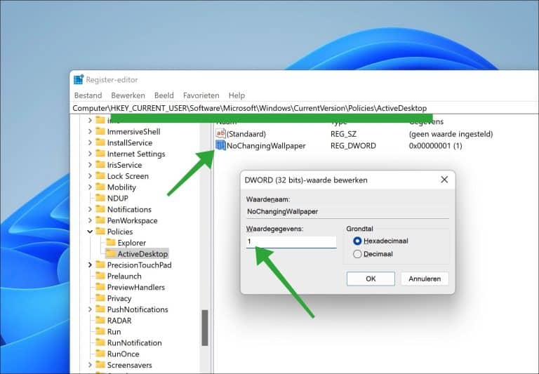 Blokkeer het wijzigen van de achtergrond in Windows 11 of 10