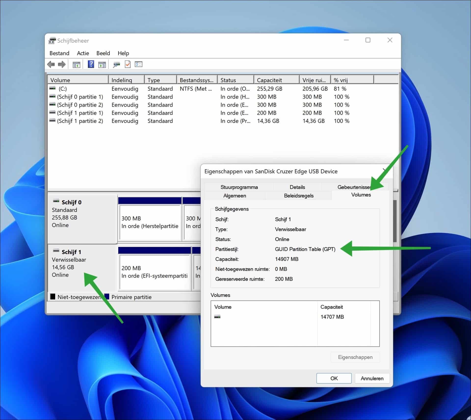 Is mijn schijf GPT of MBR gepartitioneerd in Windows 11?
