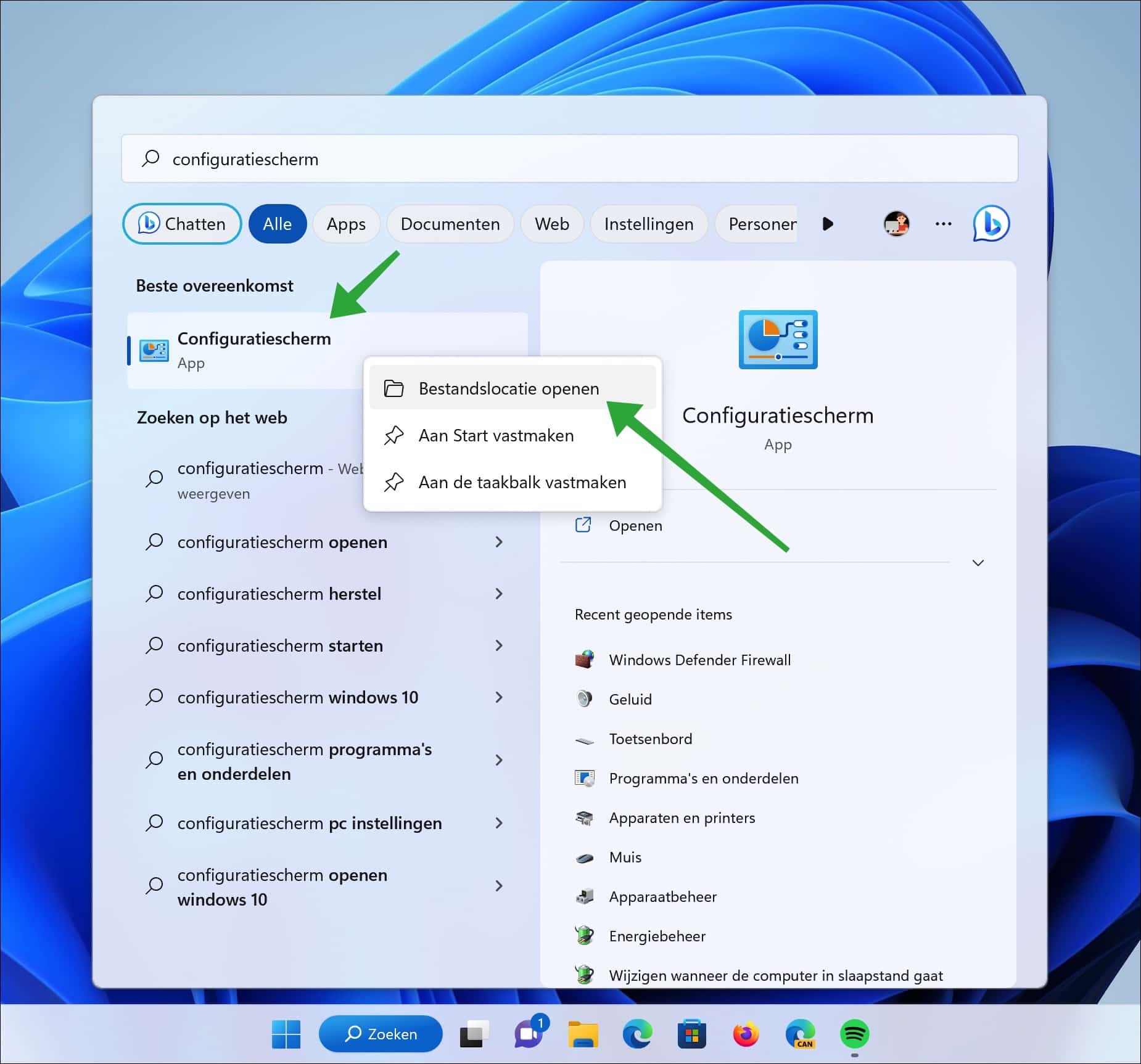 Configuratiescherm vastmaken aan bureaublad of taakbalk