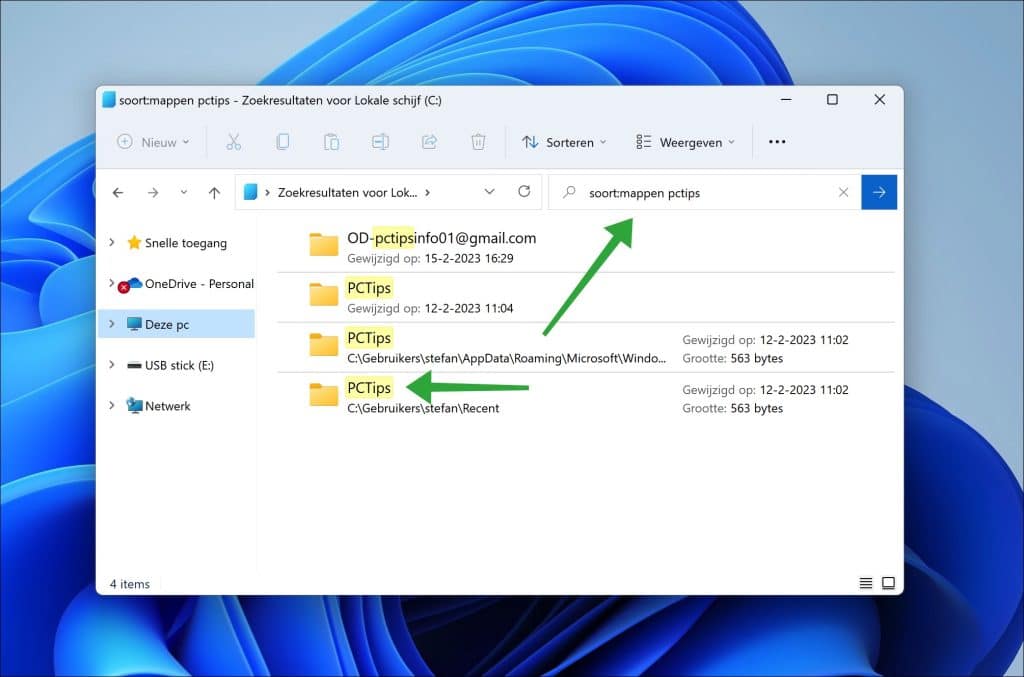 Specifieke mappen zoeken in Windows 11 via geavanceerd zoeken