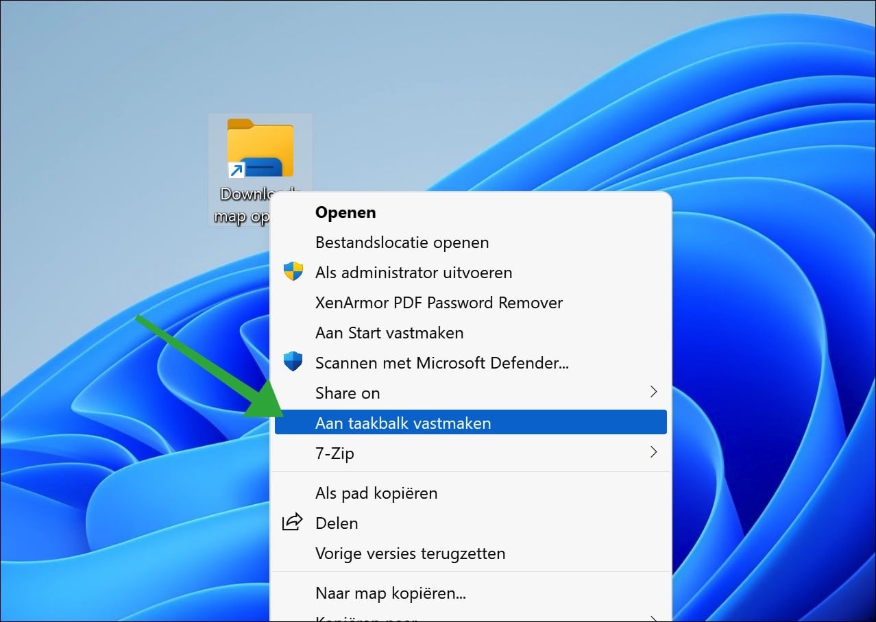Snelkoppeling naar "downloads" map op de taakbalk plaatsen