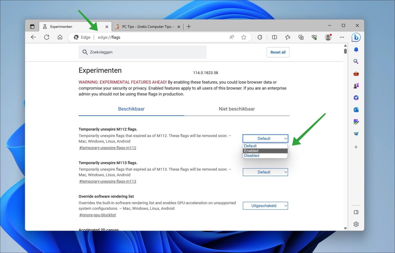 Microsoft Edge verborgen instellingen openen (Edge Flags)