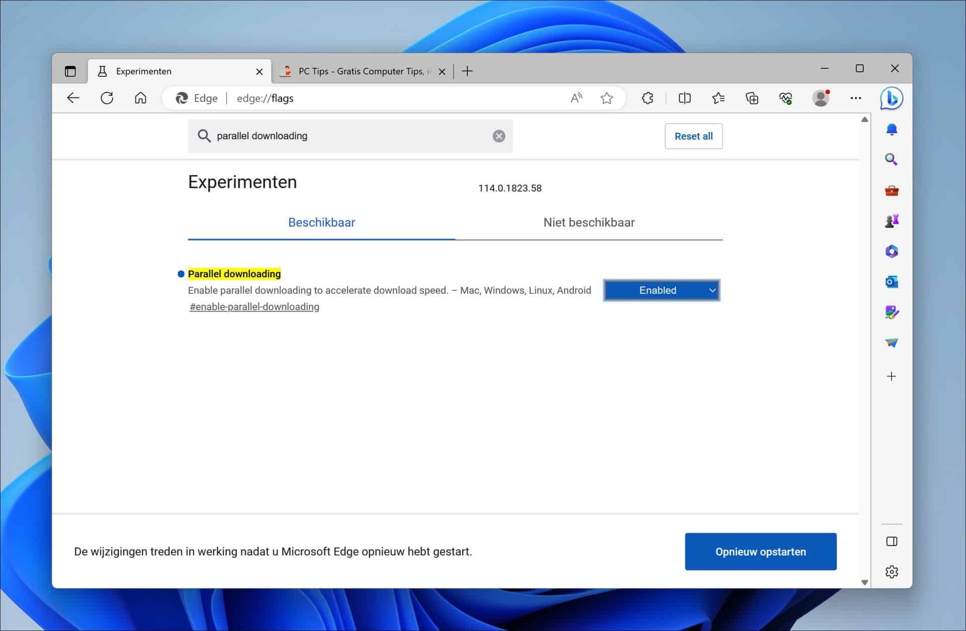 Microsoft Edge verborgen instellingen openen (Edge Flags)