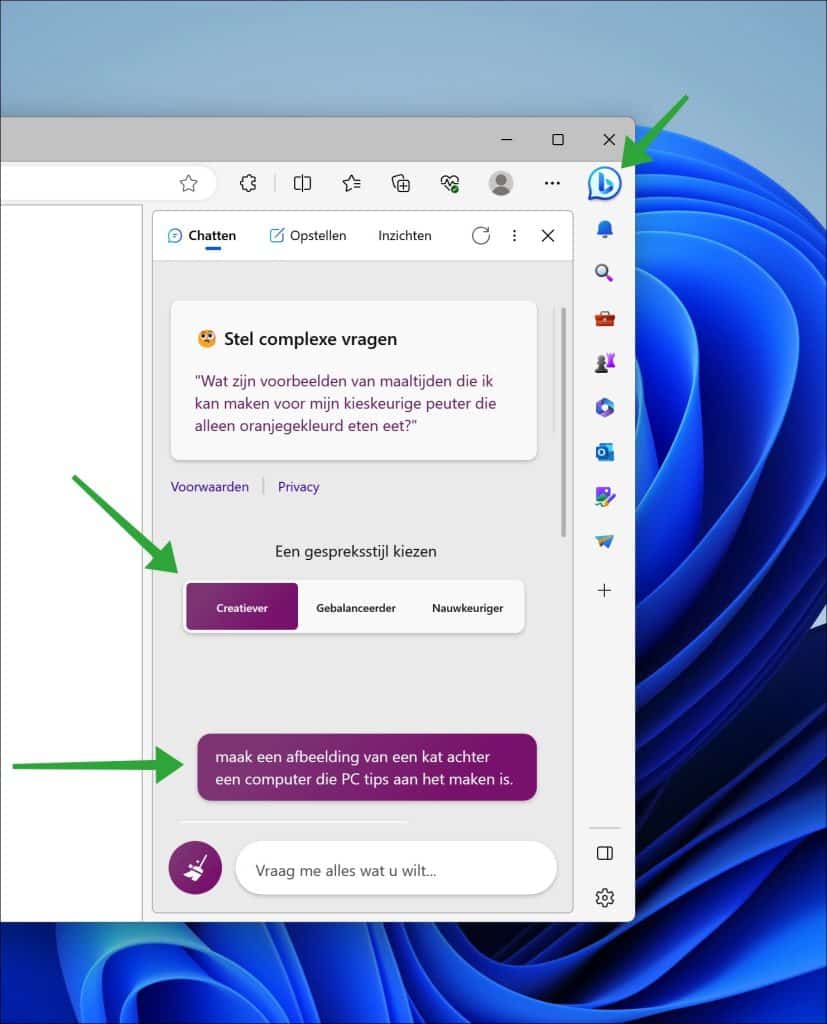 AI afbeeldingen maken via Bing AI Chat met Microsoft Edge