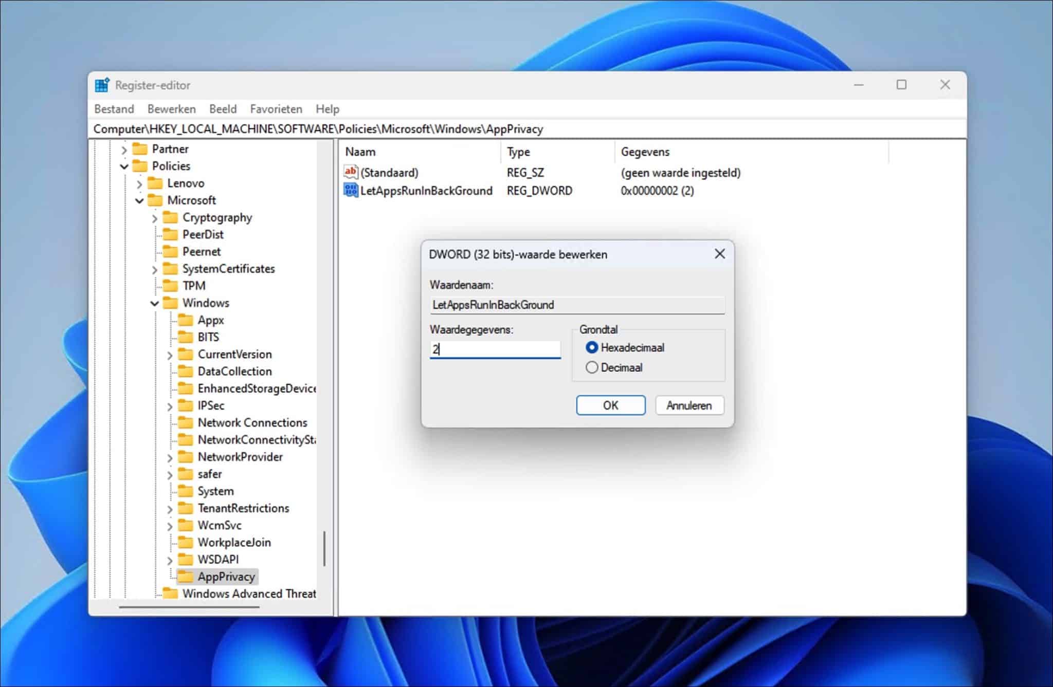 Achtergrond-apps uitschakelen in Windows 11 (Zo werkt het)