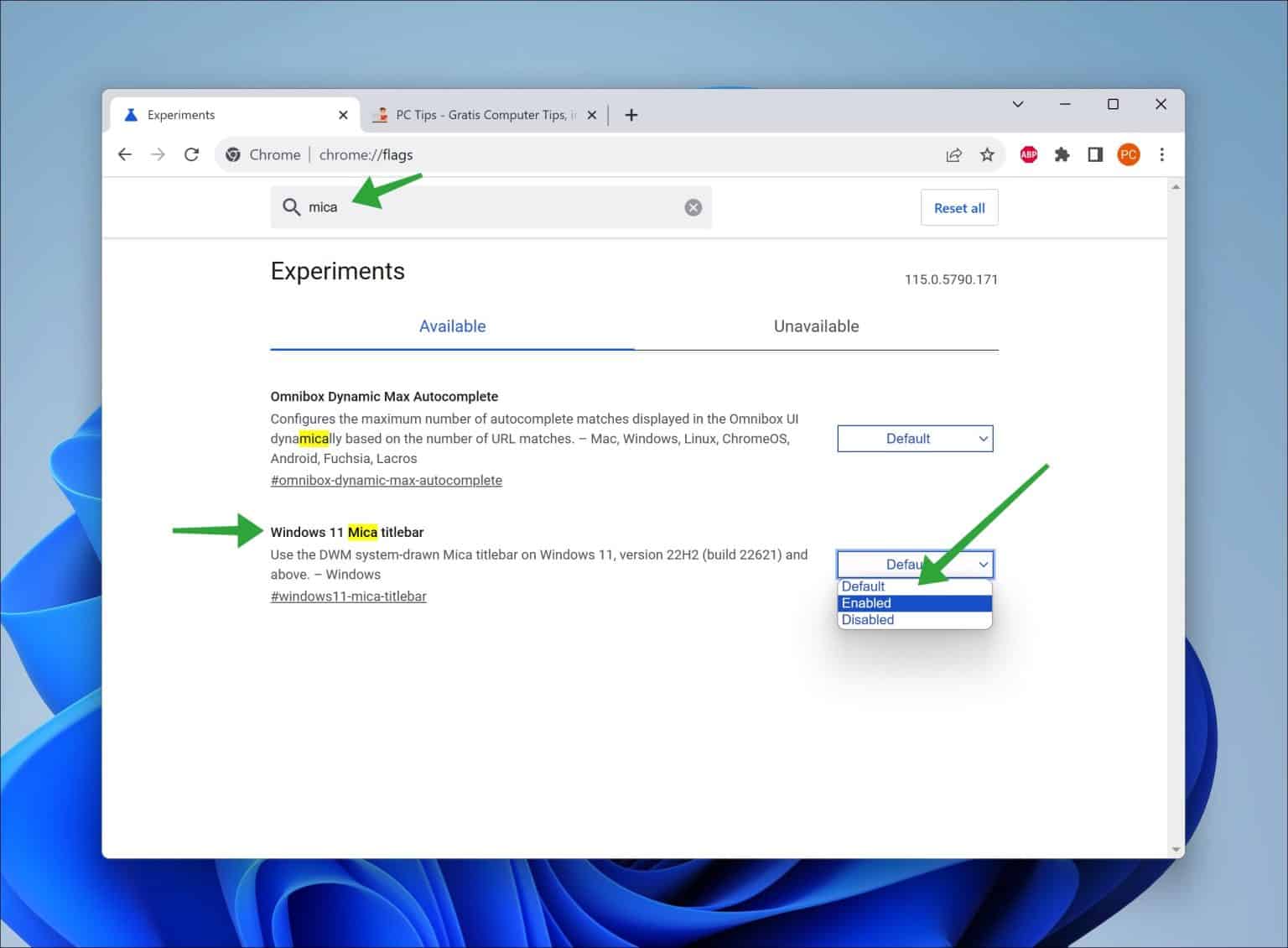 Windows 11 MICA effect inschakelen in Google Chrome