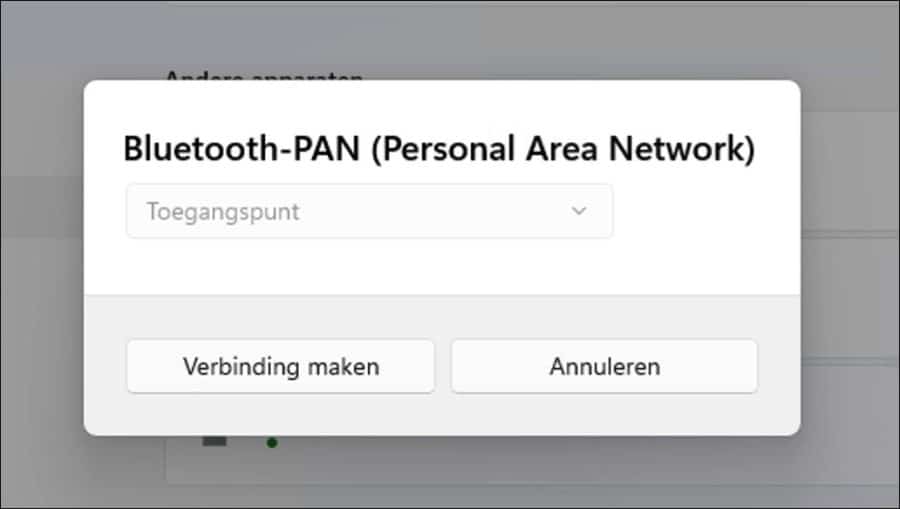 Verbinden met Bluetooth PAN (Personal Area Network) in Windows 11