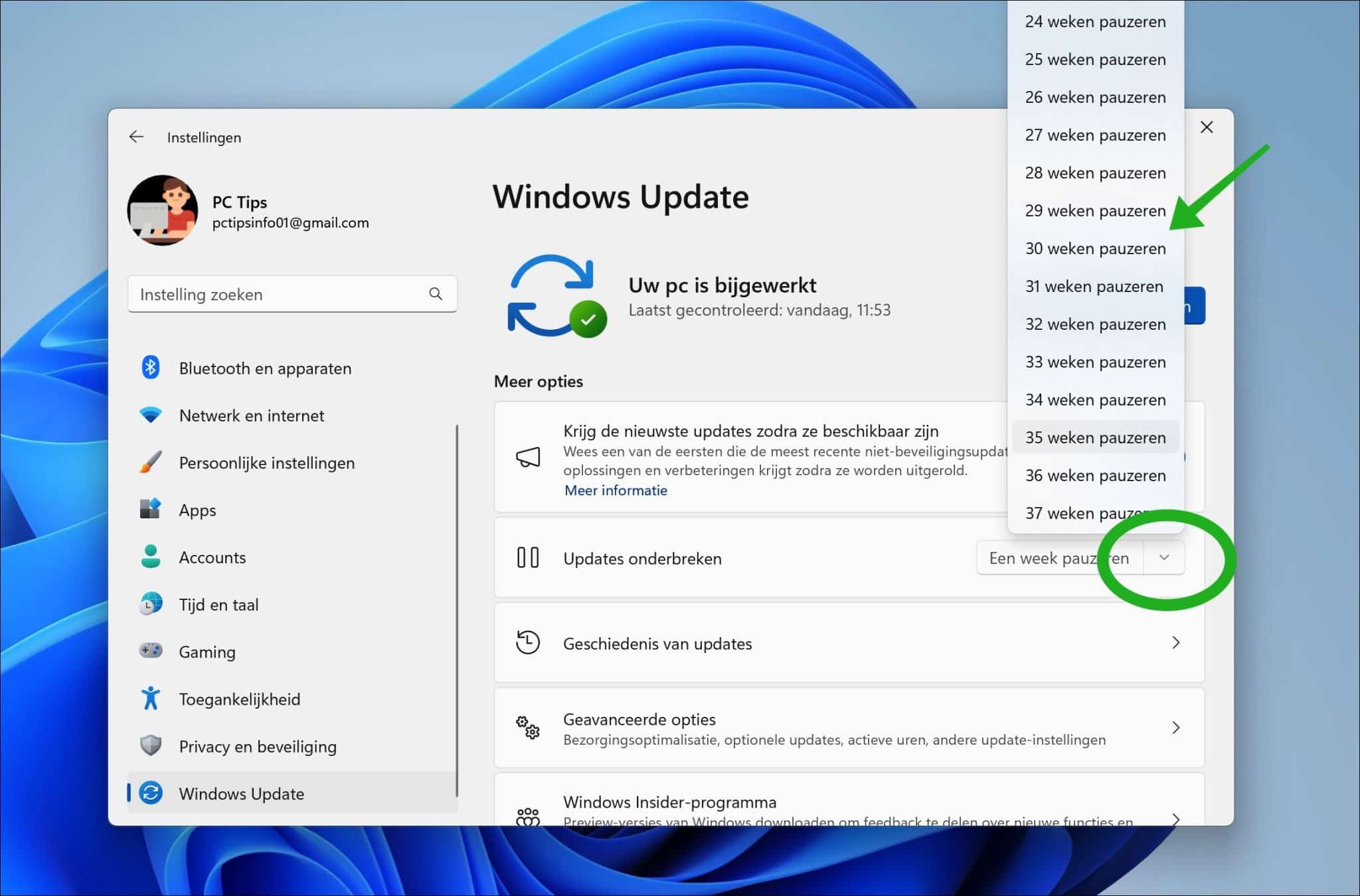 Updates onderbreken verlengen via Register in Windows 11
