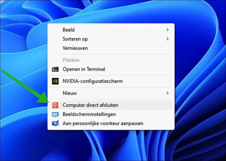 Computer afsluiten knop toevoegen aan rechtermuisknop menu