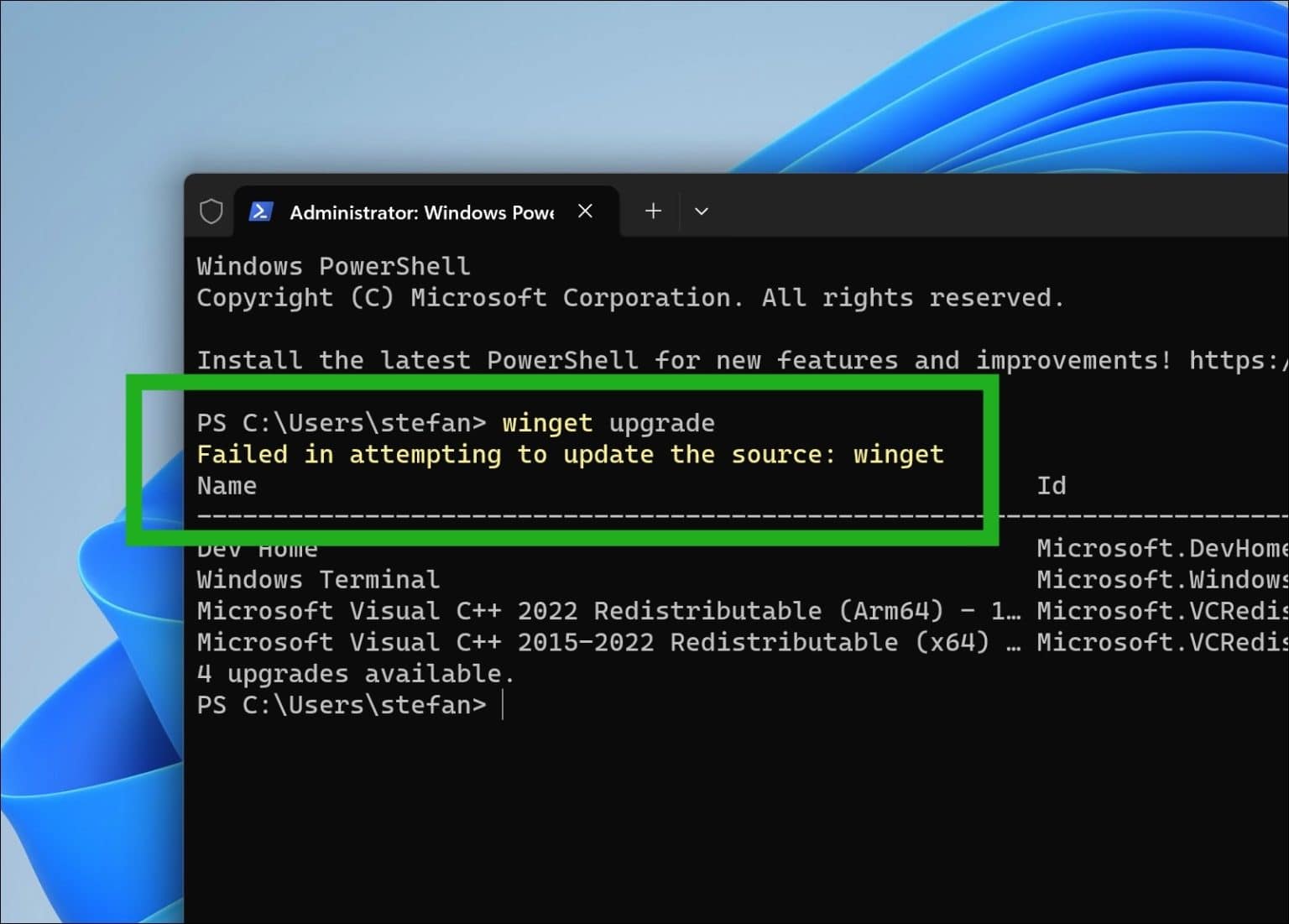 Failed in attempting to update the source: winget [Oplossing]