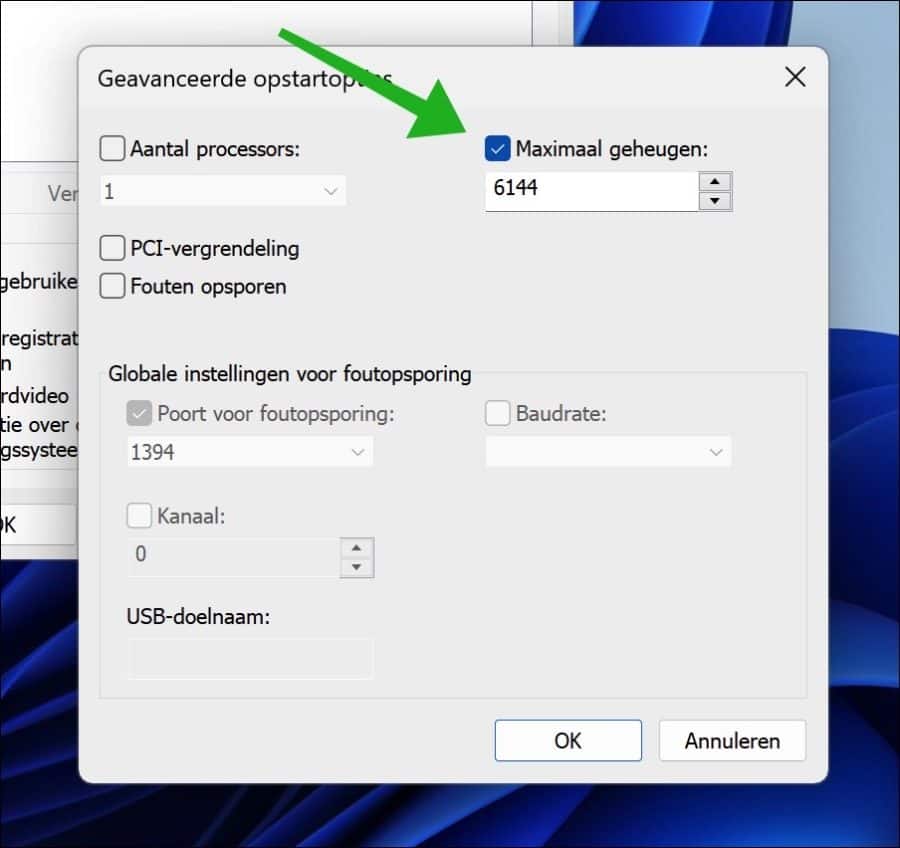 Gereserveerd RAM-geheugen wijzigen in Windows 11