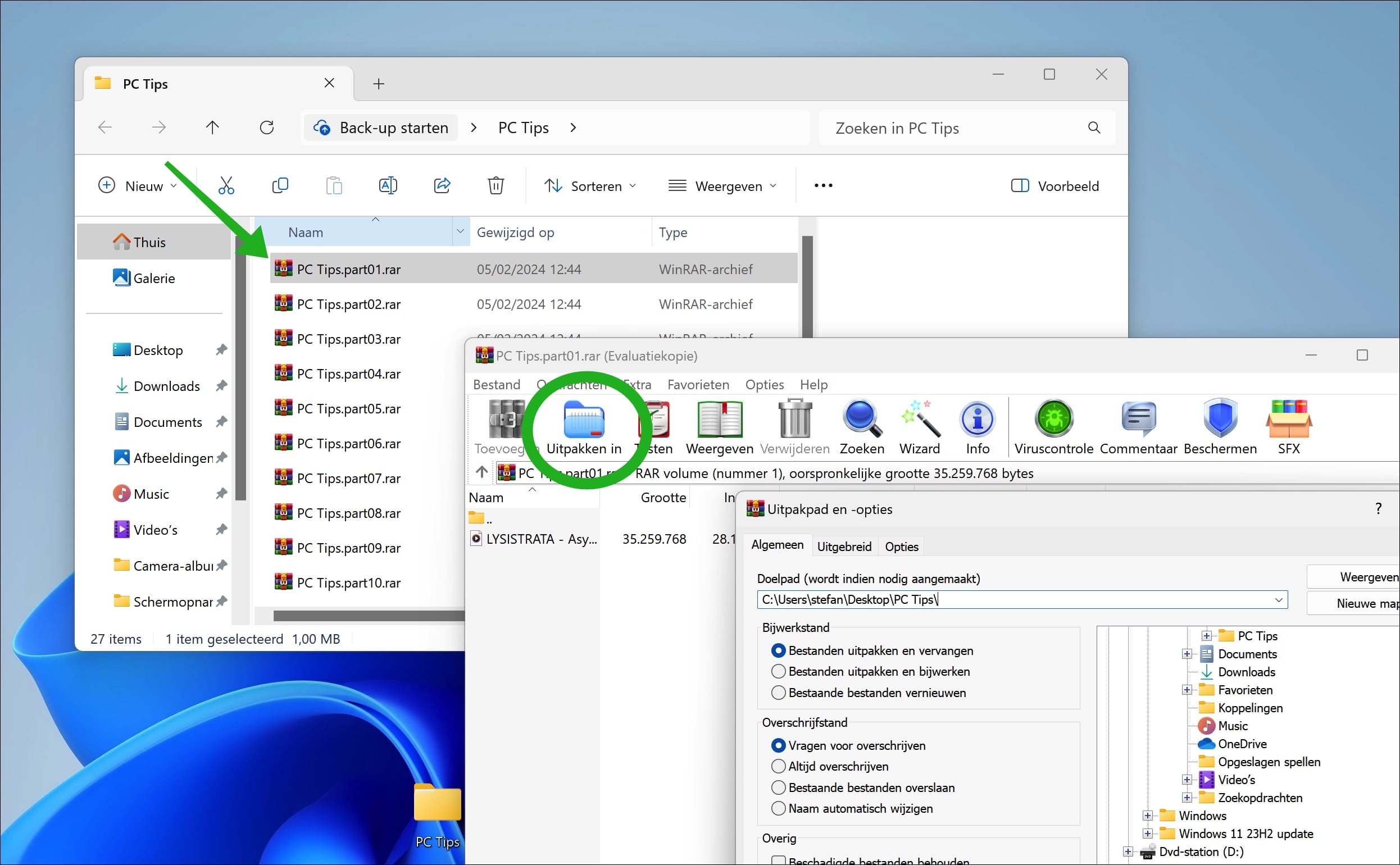 RAR bestanden opdelen in stukken in Windows 11 of 10