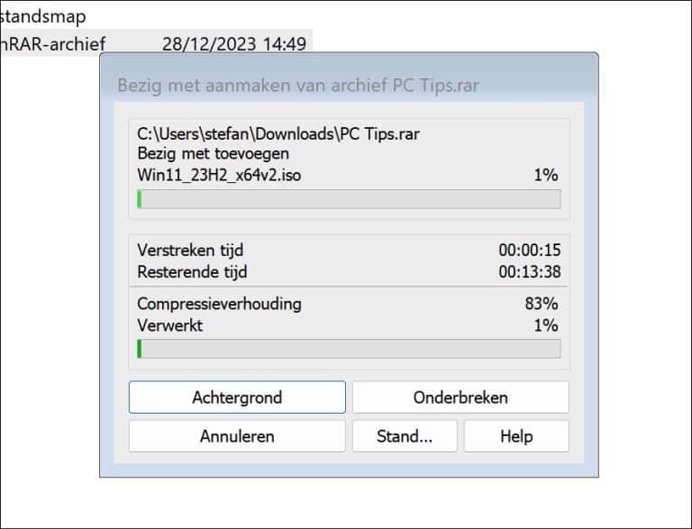 RAR bestanden opdelen in stukken in Windows 11 of 10