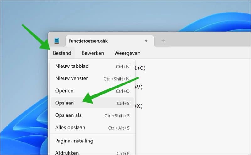 Kopiëren, Knippen en Plakken vastmaken aan Functie toetsen