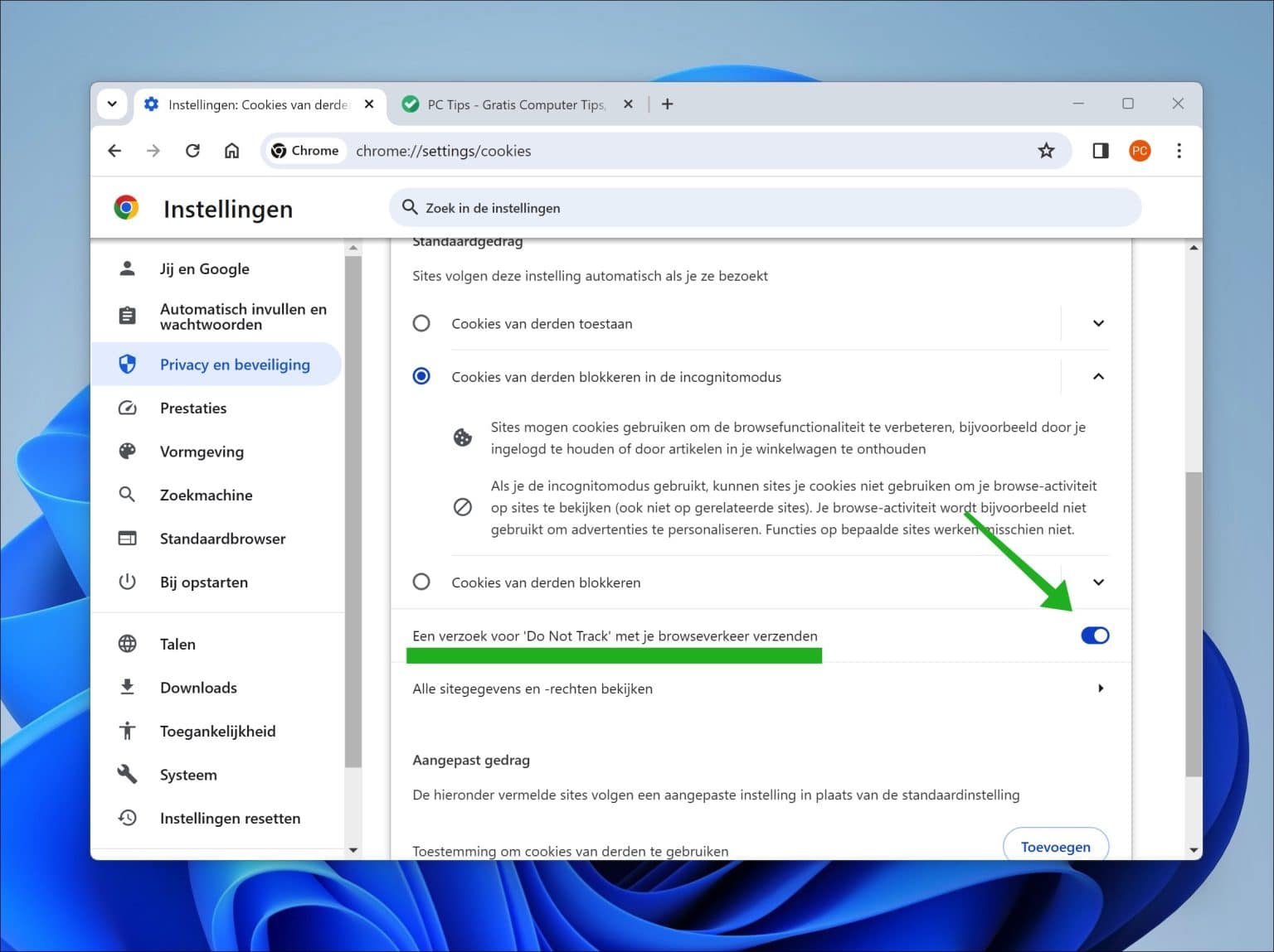 Do Not Track (DNT) inschakelen in de web browser