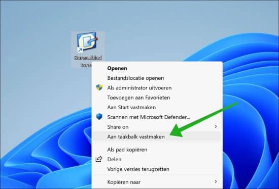 Snelkoppeling naar bureaublad plaatsen op taakbalk in Windows 11 of 10