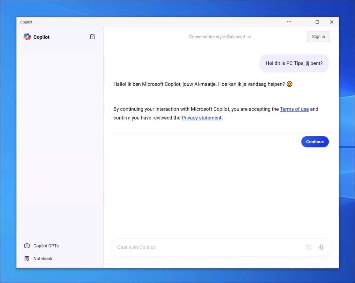 Microsoft CoPilot als App installeren in Windows 10