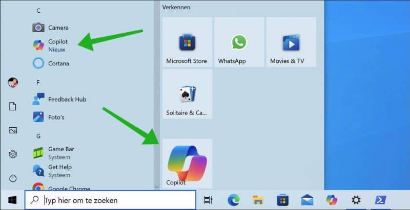 Microsoft CoPilot als App installeren in Windows 10