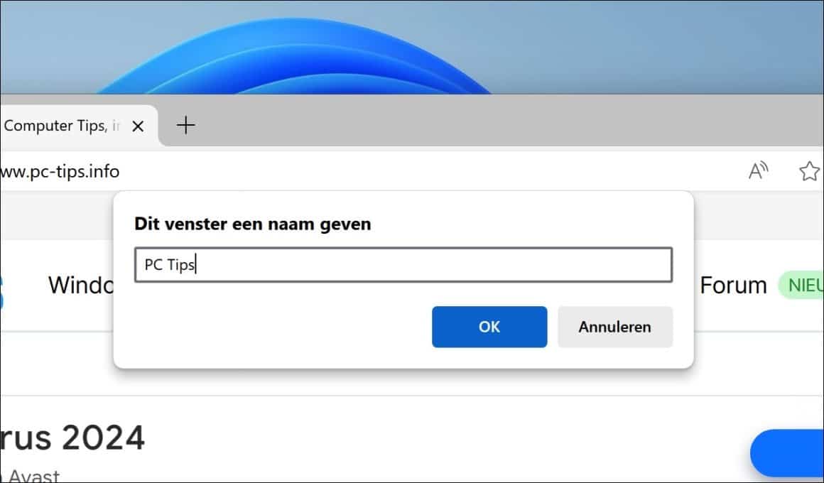 Venster een naam geven in Microsoft Edge of Google Chrome