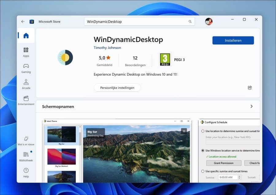 Automatisch achtergrond wisselen met WinDynamicDesktop