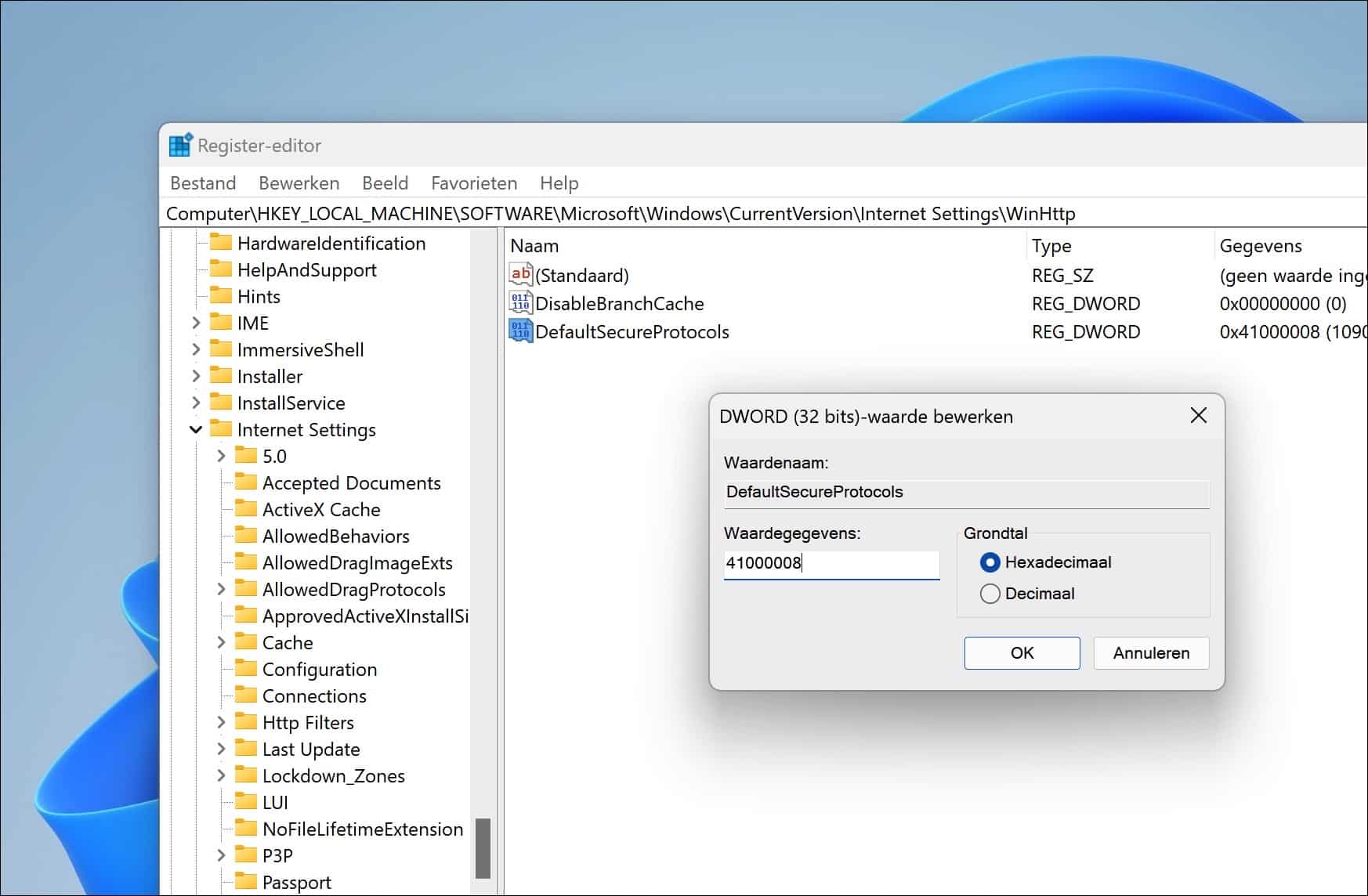 TLS (Transport Layer Security) wijzigen in Windows 11