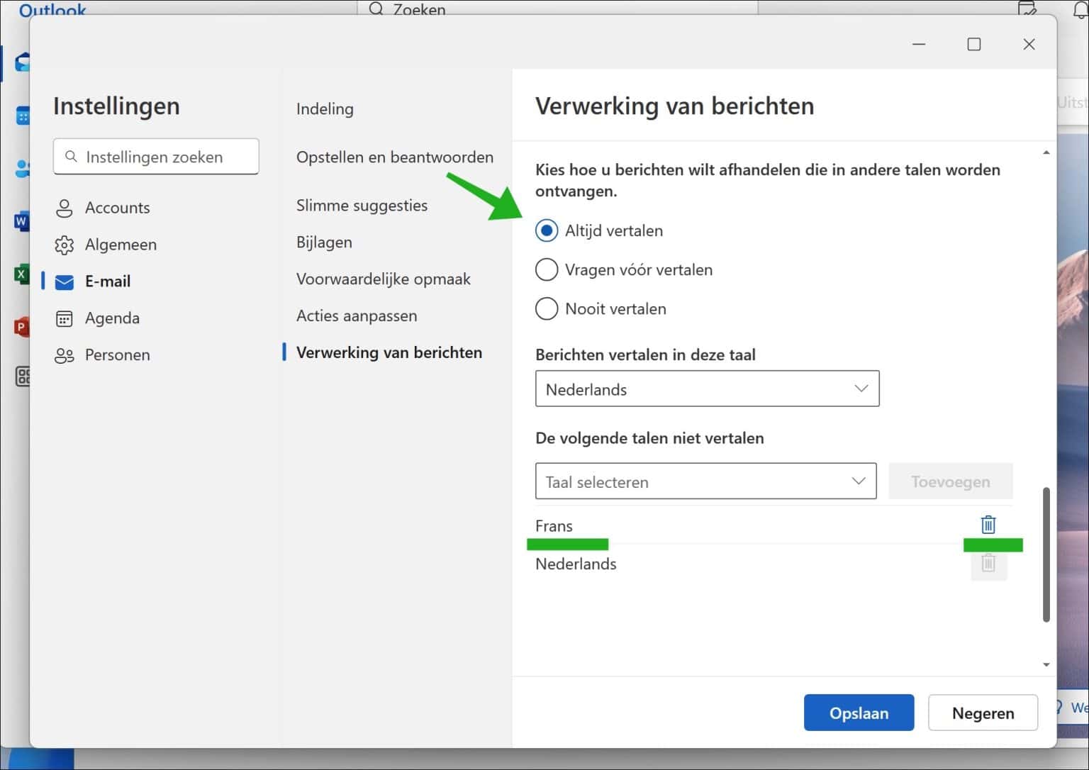 Binnenkomende e-mails automatisch vertalen met Outlook