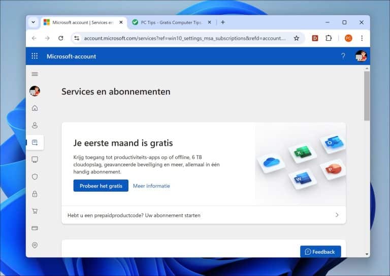 Microsoft Services en abonnementen beheren in Windows 11