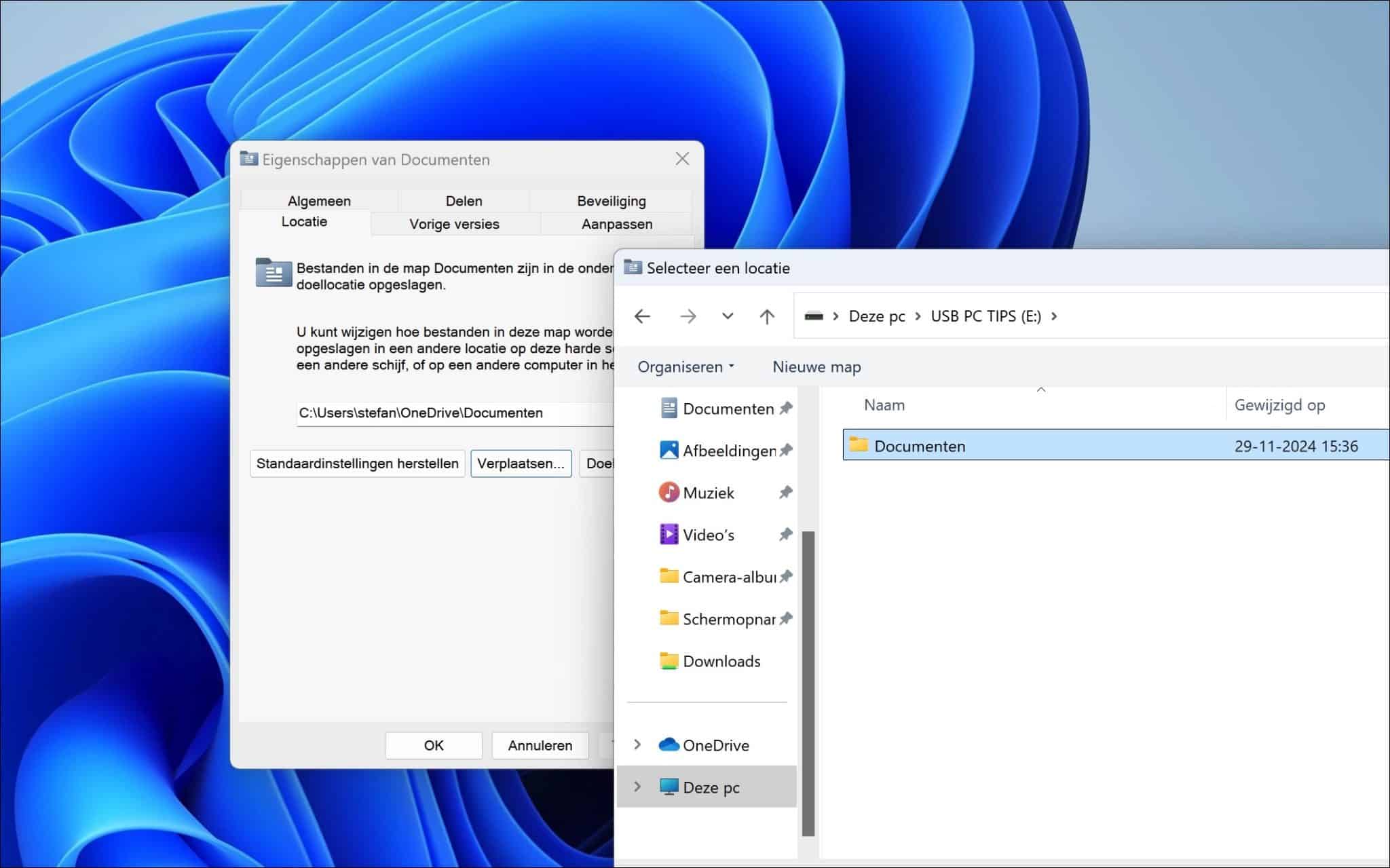 Mijn documenten verplaatsen naar map of schijf