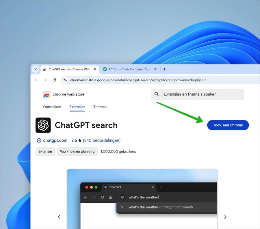 ChatGPT instellen als zoekmachine in Google Chrome browser