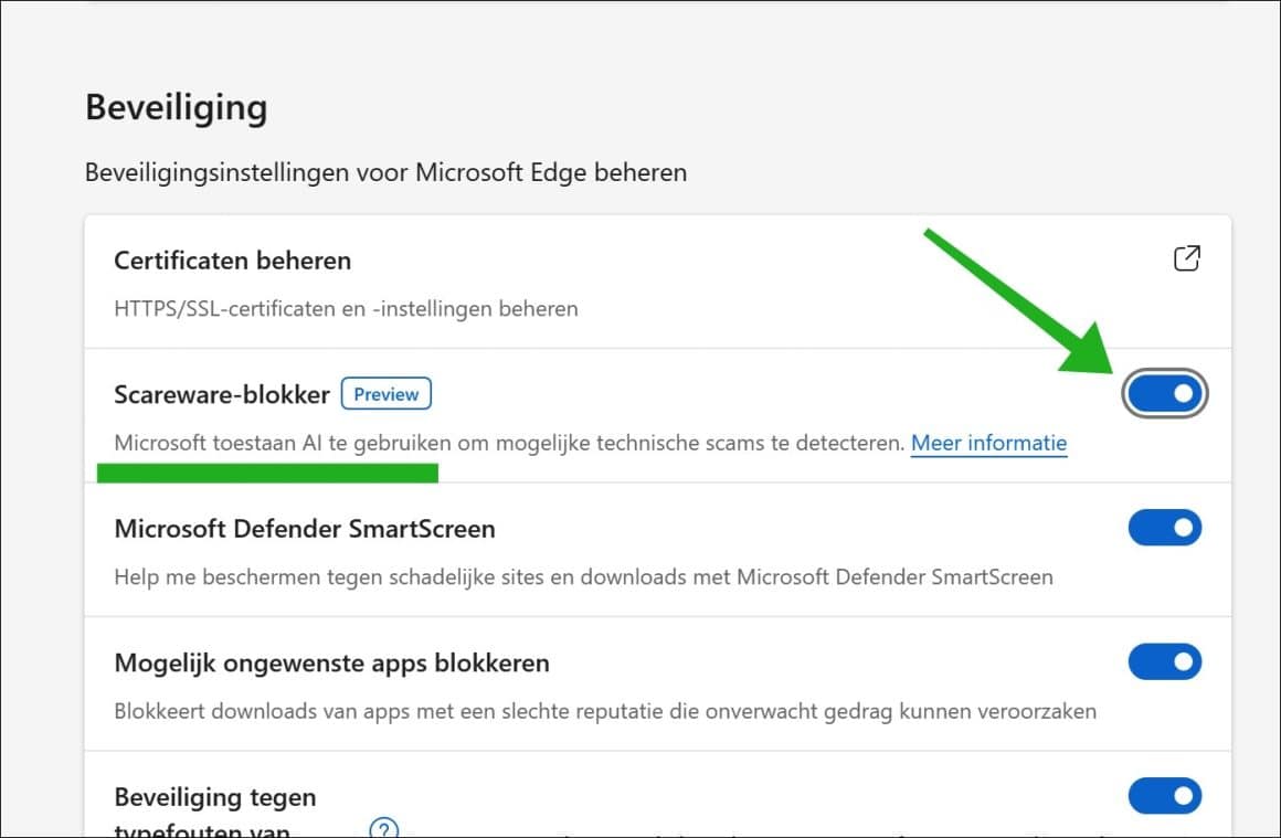 Scareware blokker inschakelen in Microsoft Edge browser