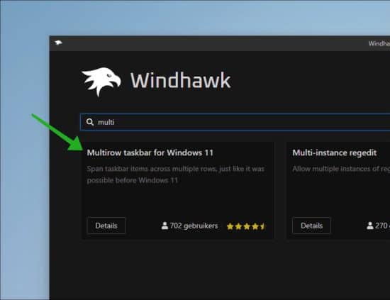 Taakbalk met meerdere rijen onder elkaar in Windows 11